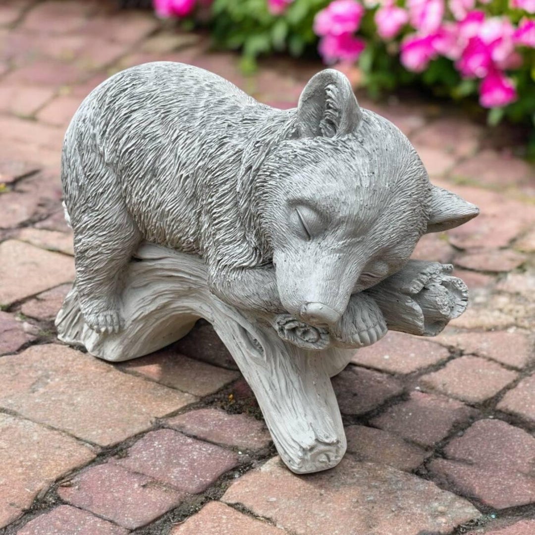 Small Baby Bear, Concrete Bear Figurine, Wild Animal Statue, Sleeping ...