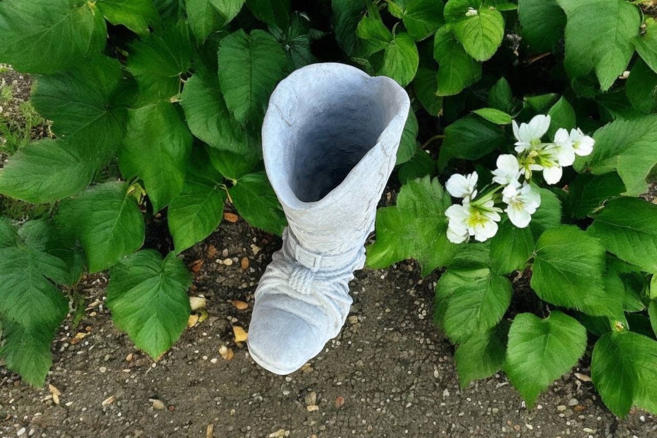 Planter Cowboy Boot Figure, Detailed Flowers Pot Sculpture, Concrete ...