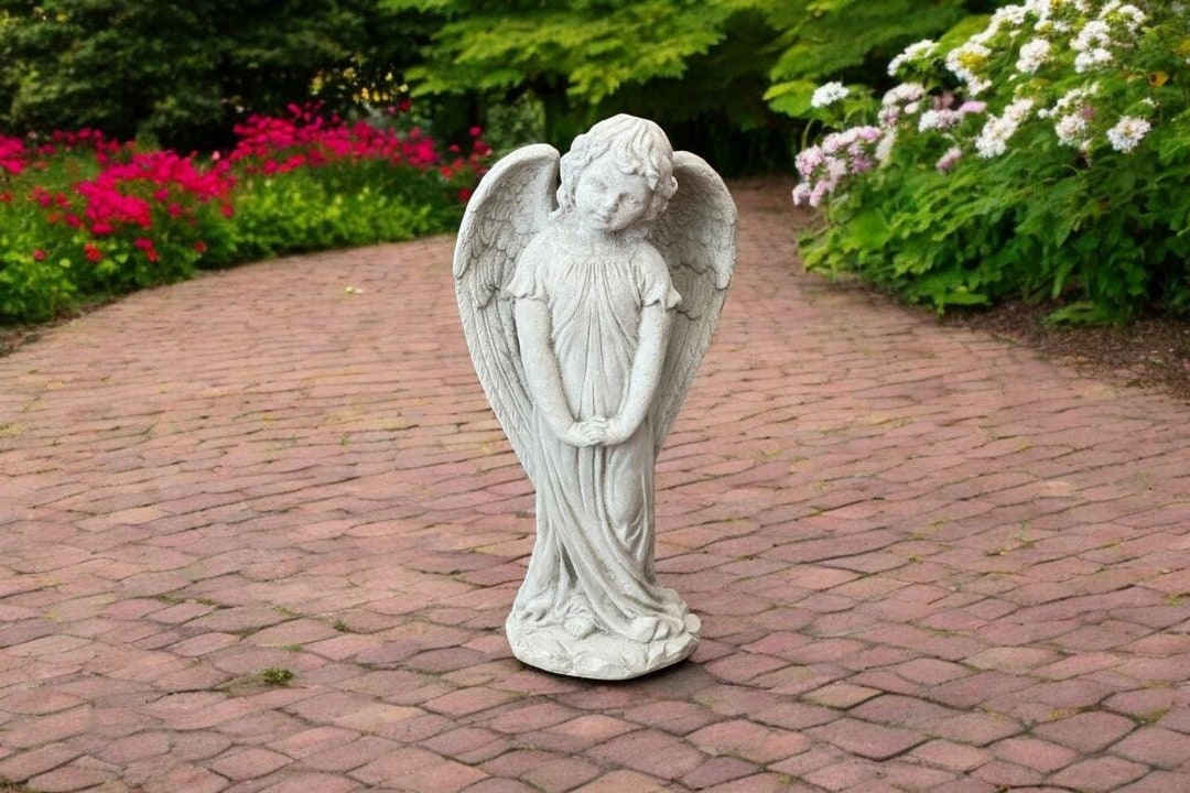 Concrete Angel Figurine, Stone Angel With Wings, Angel Garden Ornament ...