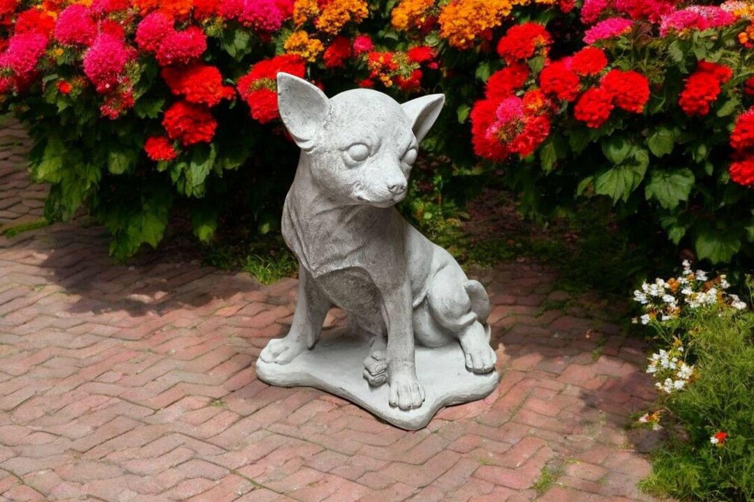 Stone Chihuahua Sculpture, Concrete Pet Memorial, Dog Lover Gift Statue ...