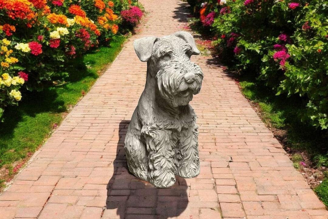 Schnauzer Stone Statue, Garden Dog Sculpture, Solid Animal Decor ...