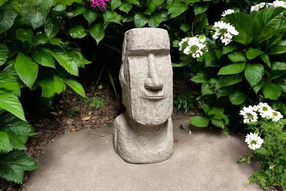Cement Moai Head Statue, Concrete Zen Garden Style Decoration, Massive ...