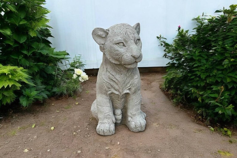 Sitting Tiger Figurine, Concrete Garden Wild Animal Statue, Small Lion ...