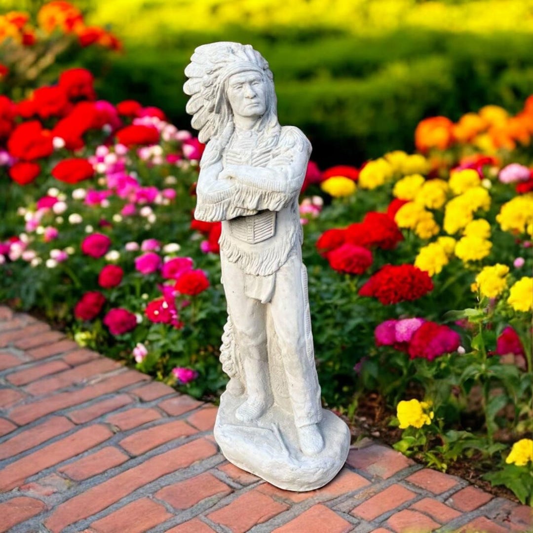Stone Indian Chief, Standing Man Figurine, Realistic Indian Man, Garden ...