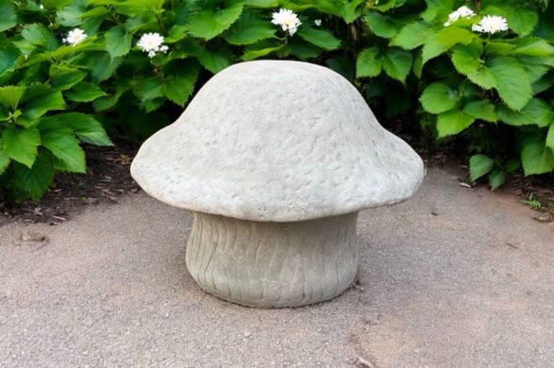 Cement Toadstool Sculpture, Stone Mushroom Figure, Backyard or Patio ...