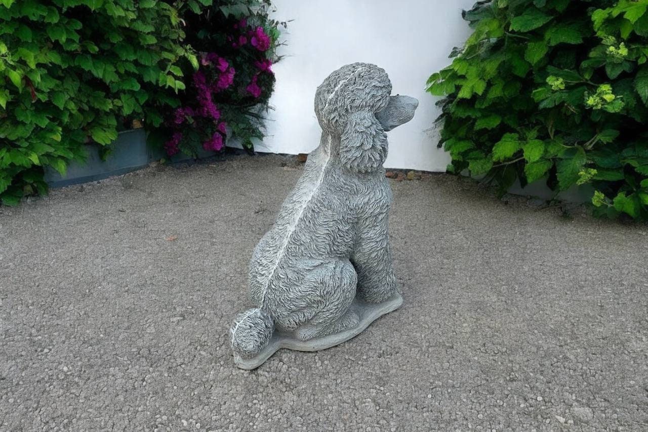 Concrete Sitting Poodle Statue, Backyard Large Dog Figurine, Garden ...