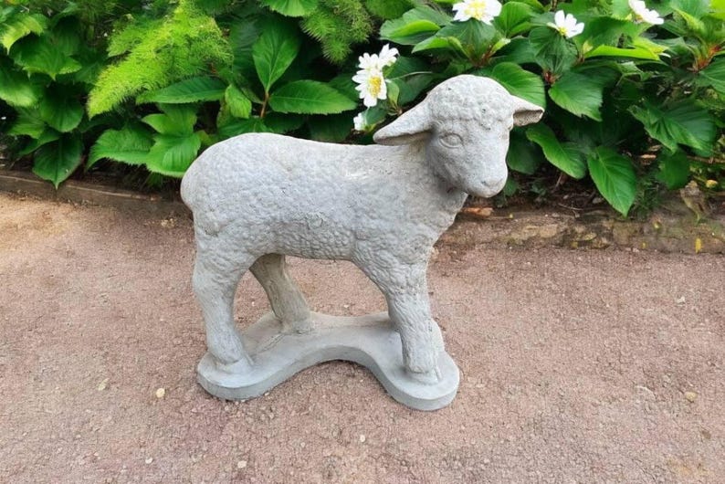 Standing Lamb Statue, Concrete Farm Lamb Sculpture, Cement Sheep Figure ...