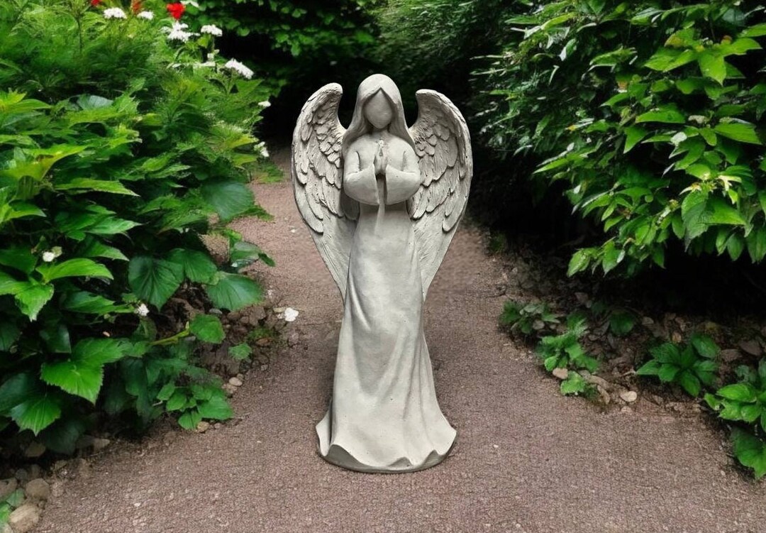 Cement Faceless Angel Figure, Concrete Standing Girl Sculpture, Garden ...