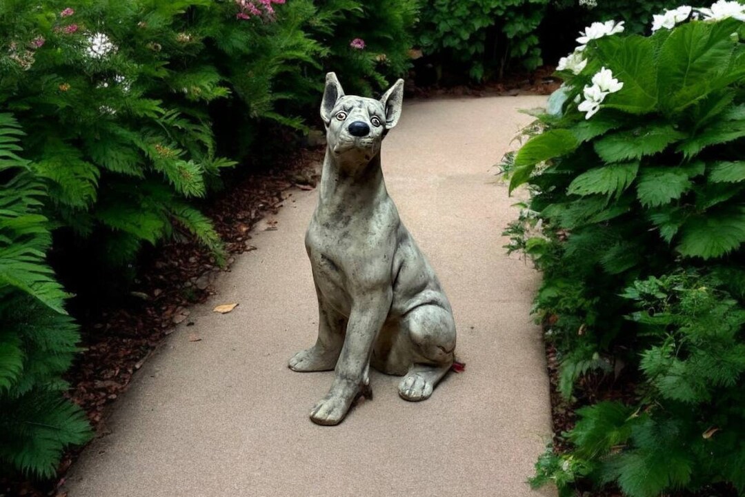 Detailed Pinscher Dog Figure, Stone Doberman Grave Statue, Cement ...