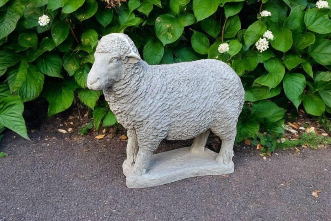 Lawn Lamb Sculpture, Cement Animal Figure, Farm Animal Garden Art, Lamb ...