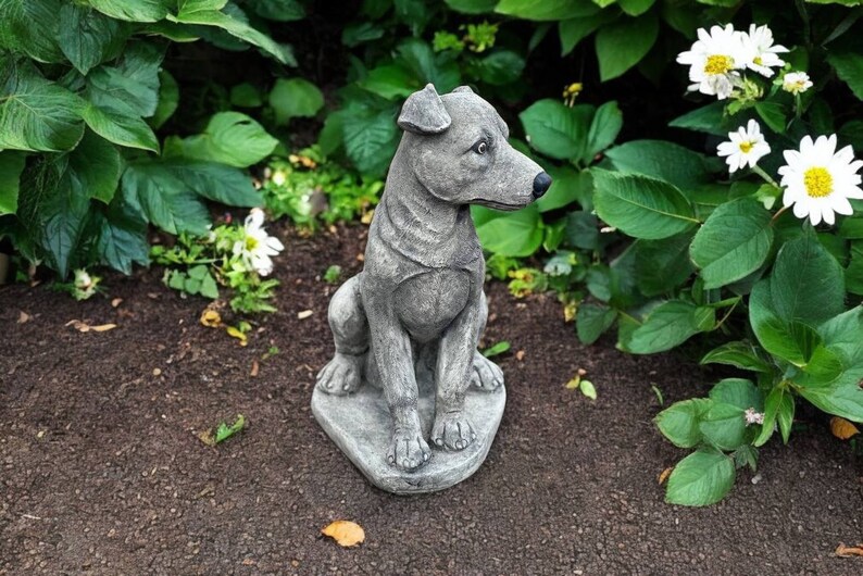 Stone Jack Russell Dog Statue, Concrete Sitting Puppy Figurine ...