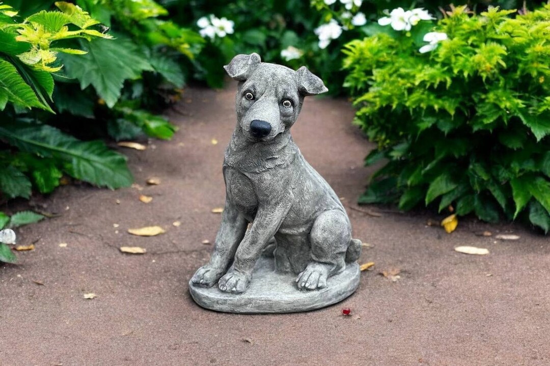 Stone Jack Russell Dog Statue, Concrete Sitting Puppy Figurine ...