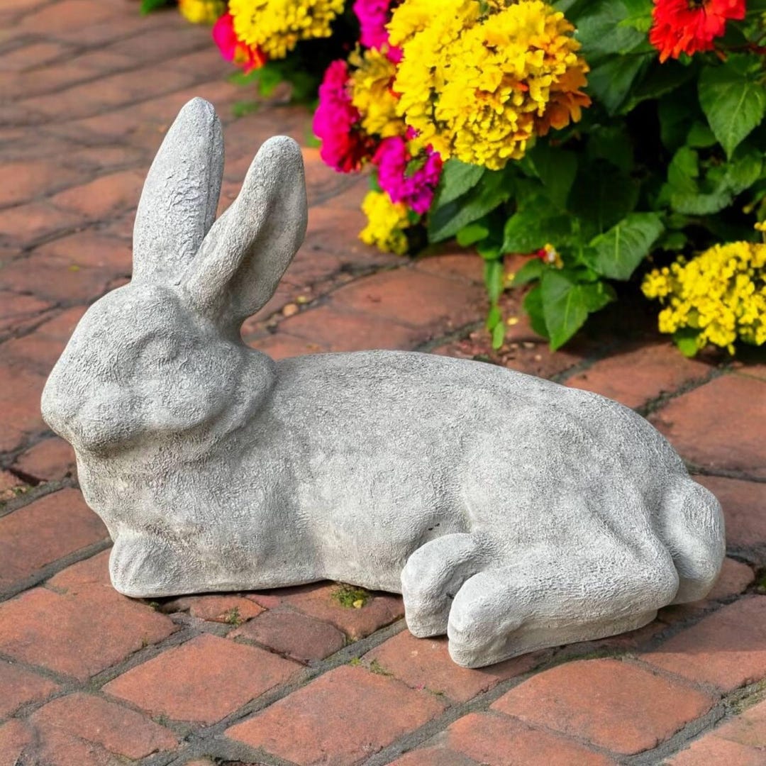 Yard Rabbit Figure, Outside Bunny Art, Cement Animal Decor, Stone ...