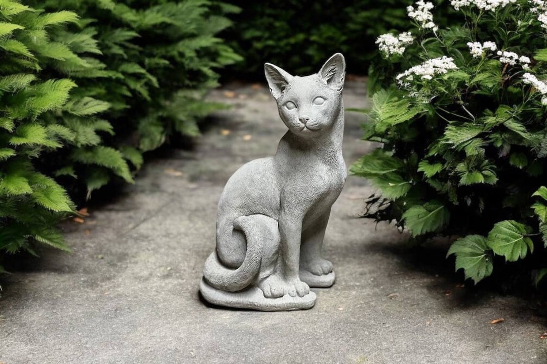 Cement Sitting Cat Figure, Concrete Pet Memorial Statue, Detailed Solid ...