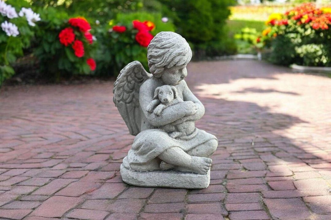 Lawn Angel Sculpture, Garden Religious Decoration, Concrete Cherub Art ...