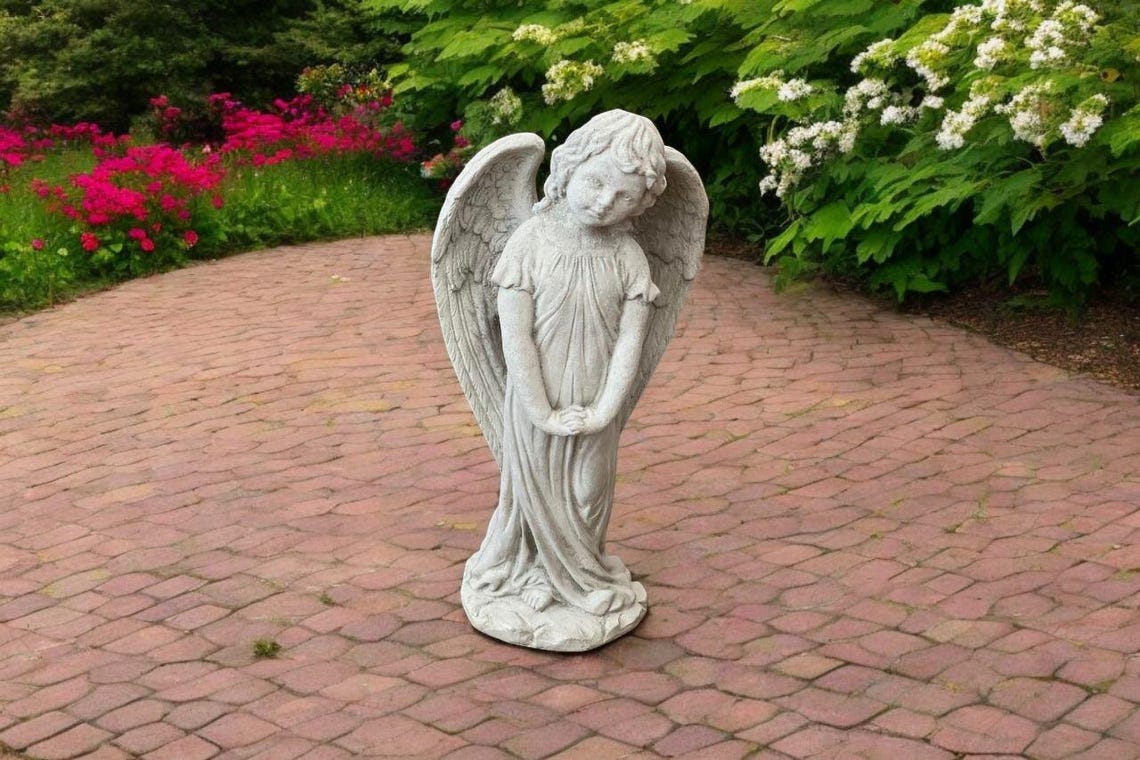 Concrete Angel Figurine, Stone Angel With Wings, Angel Garden Ornament ...