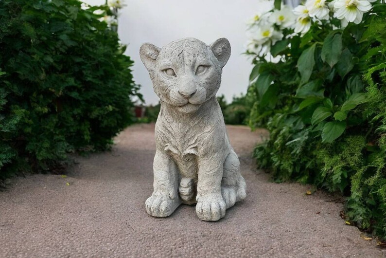 Sitting Tiger Figurine, Concrete Garden Wild Animal Statue, Small Lion ...
