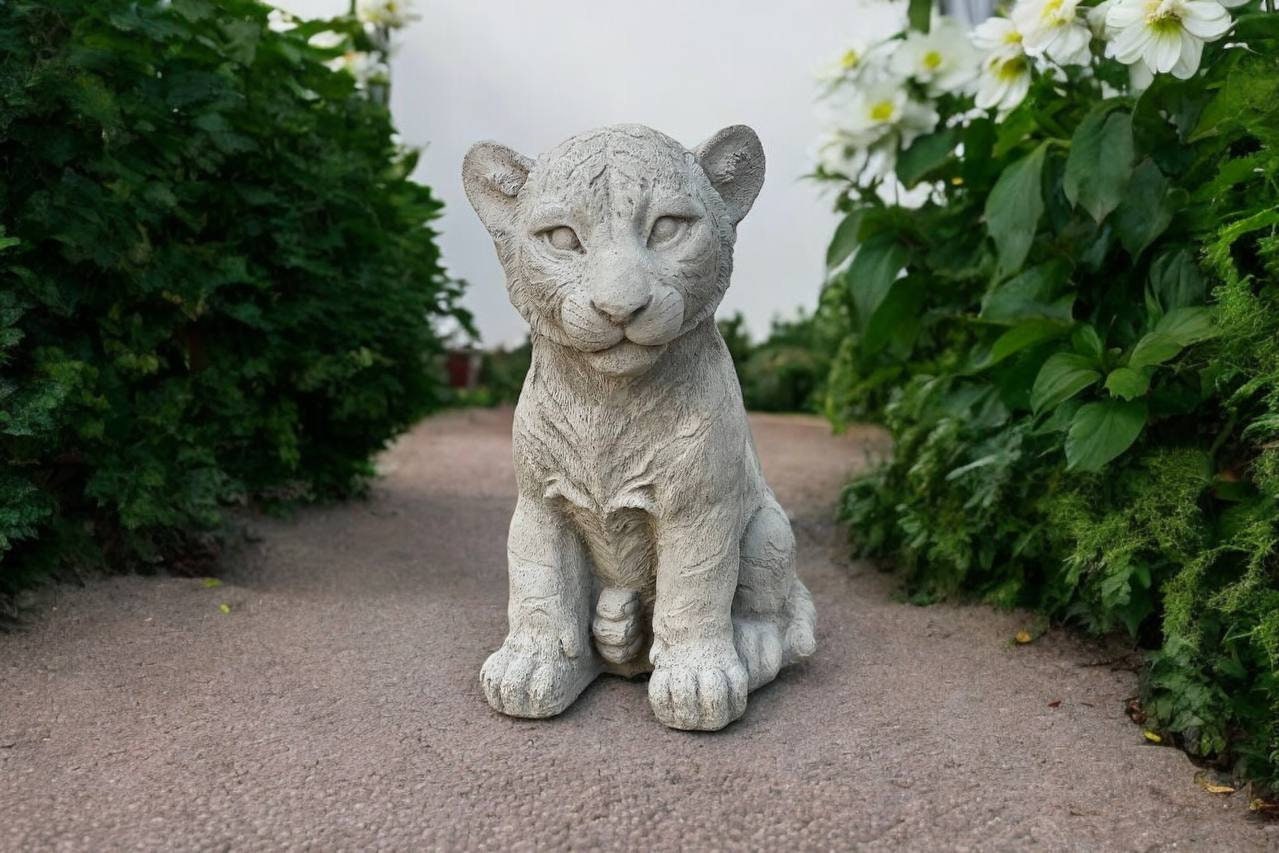 Sitting Tiger Figurine, Concrete Garden Wild Animal Statue, Small Lion ...