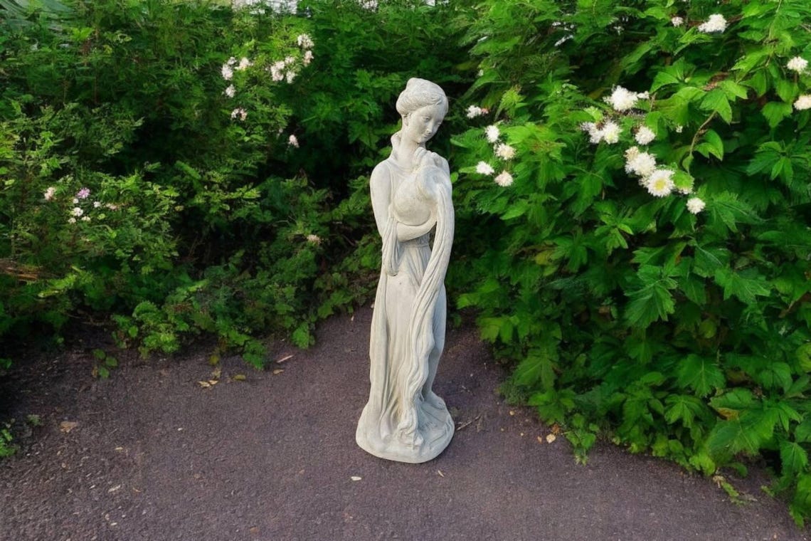 Standing Lady With Pitcher, Concrete Woman Figurine, Garden Girl Statue ...
