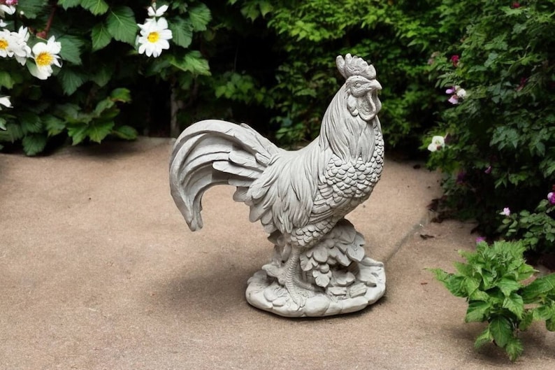 Cement Rooster Statue, Concrete Farm Animal Sculpture, Massive Hen ...