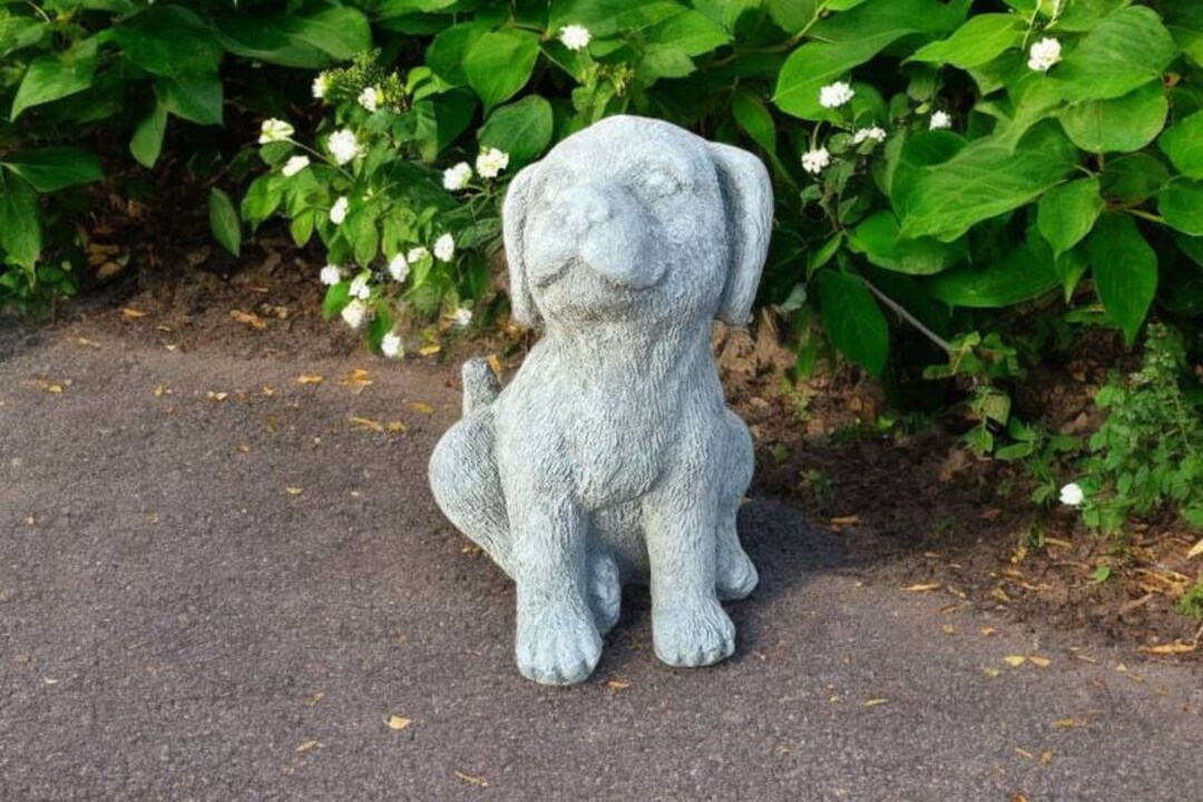 Detailed Puppy Dog Figure, Sitting Dog Ornament Statue, Concrete Puppy ...
