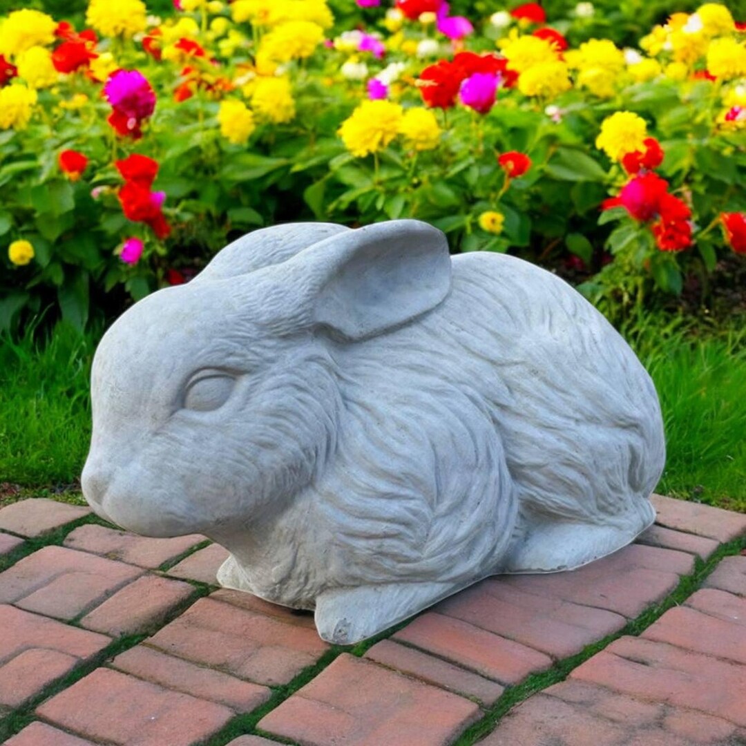 Stone Bunny Figurine, Outdoor Animal Decor, Bunny Garden Art, Rabbit ...