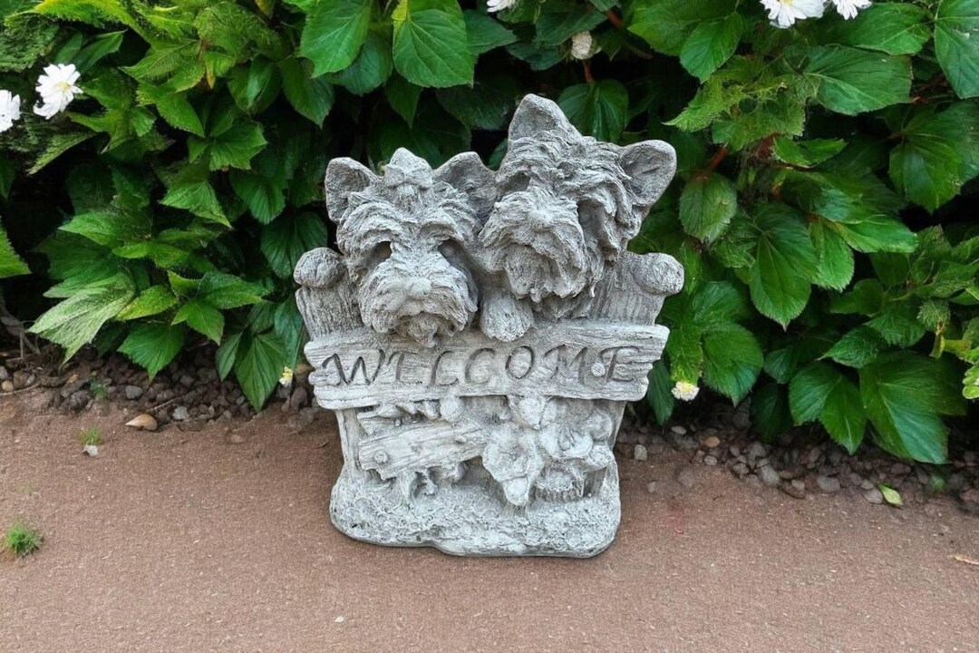 Welcome Yorkies Statue, Stone Pets Memorial Figure, Concrete Pair of ...