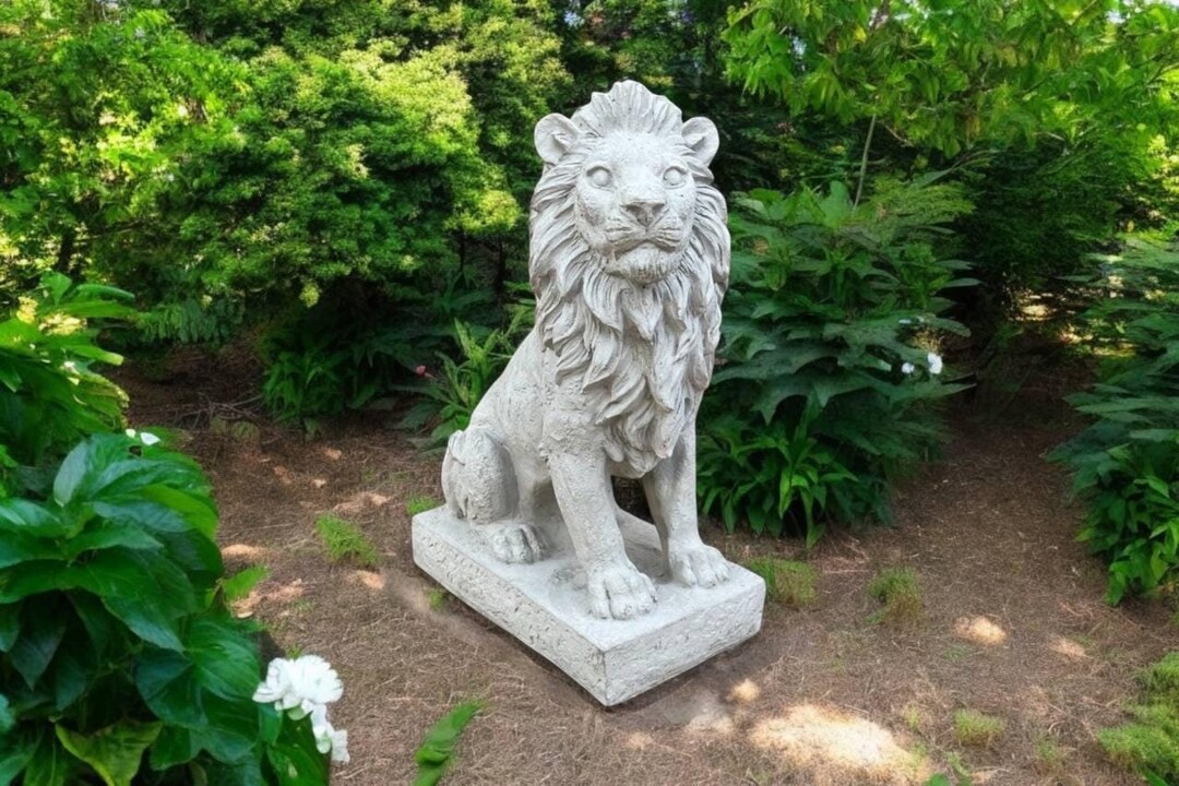 Front Door Lion Decoration, Outdoor Stone Lion Figure, Yard Concrete ...