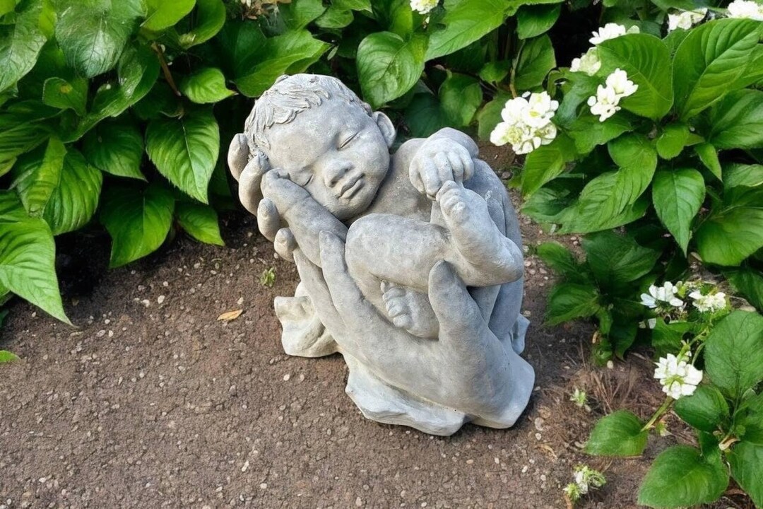 Sleeping Baby in Hands, Concrete Baby Figurine, Child Memorial Decor ...