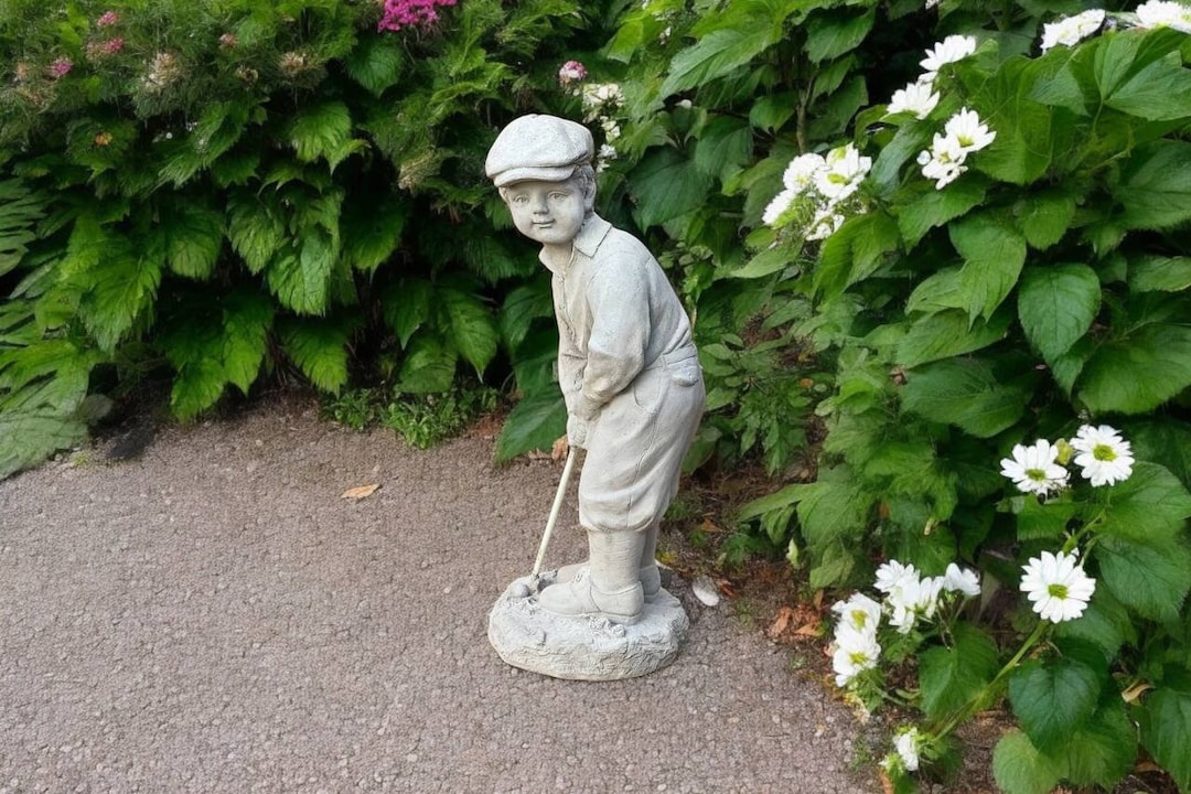 Standing Golfer Man With Club Statue, Cement Playing Boy Figurine ...