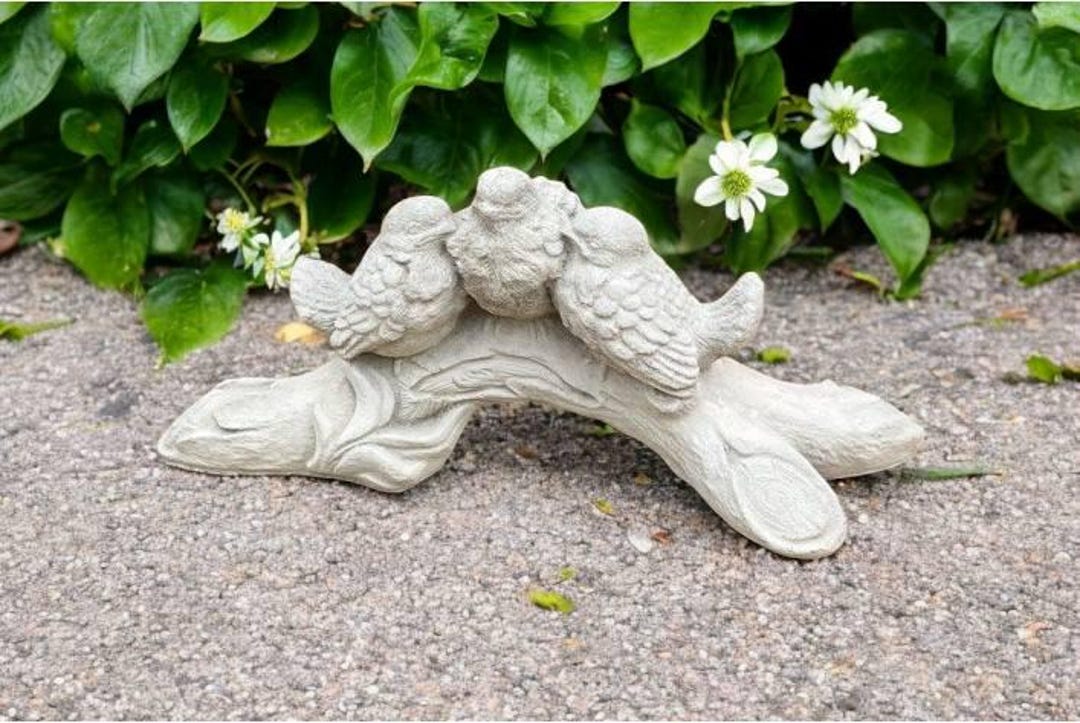 Concrete Birds on Branch Statue, Stone Three Birds Sculpture, Detailed ...