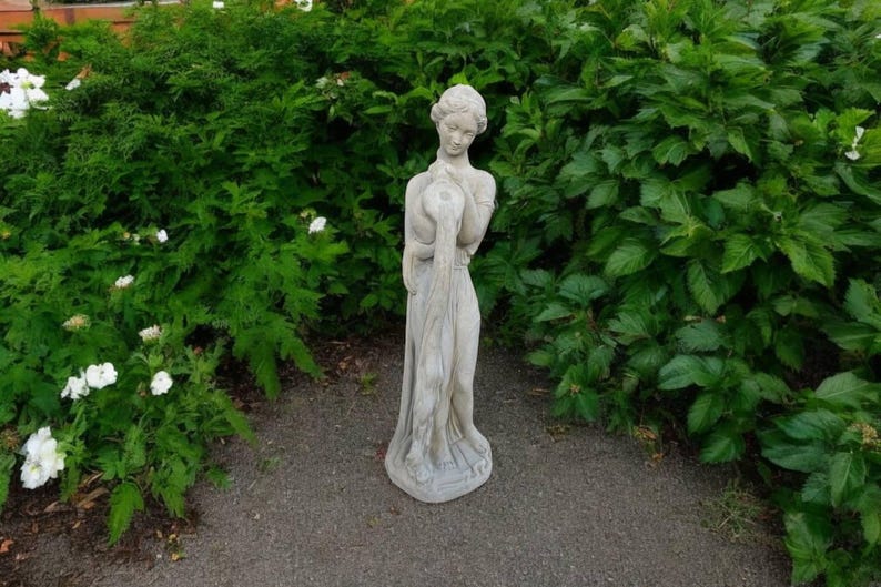 Standing Lady With Pitcher, Concrete Woman Figurine, Garden Girl Statue ...