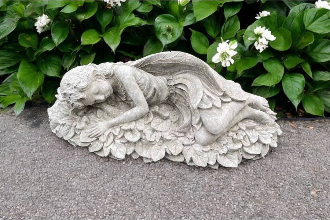 Laying Pixie Girl Statue, Concrete Resting Pixie Figurine, Outdoor ...