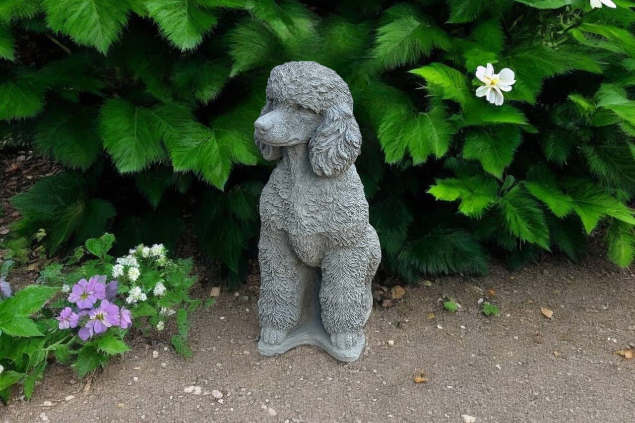 Concrete Sitting Poodle Statue, Backyard Large Dog Figurine, Garden ...