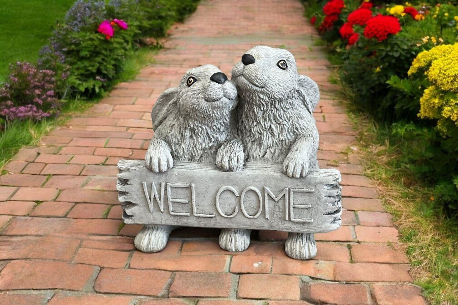 Rabbits With Welcome Sign, Concrete Animals Idea, Outside Home Sign ...
