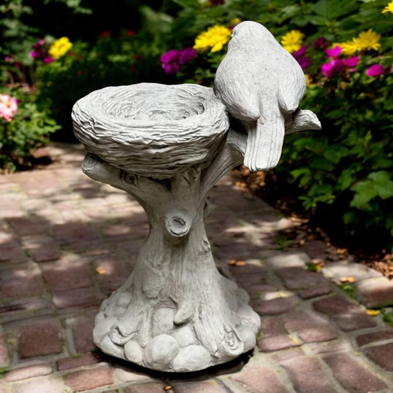 Garden Birds Sculpture, Lawn Bird Bath Art, Concrete Birds Decor ...