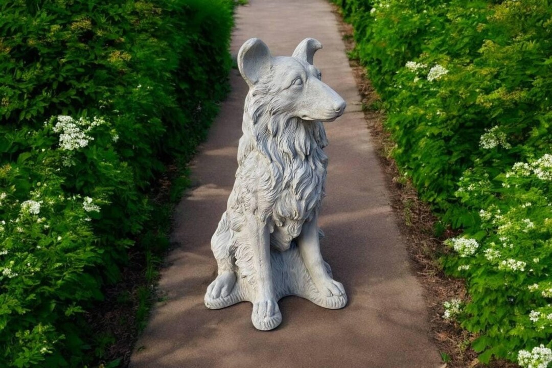 Realistic Dog Statue, Backyard Sheltie Dog Sculpture, Concrete Pet Art ...