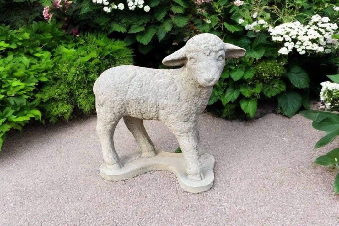 Standing Lamb Statue, Concrete Farm Lamb Sculpture, Cement Sheep Figure ...