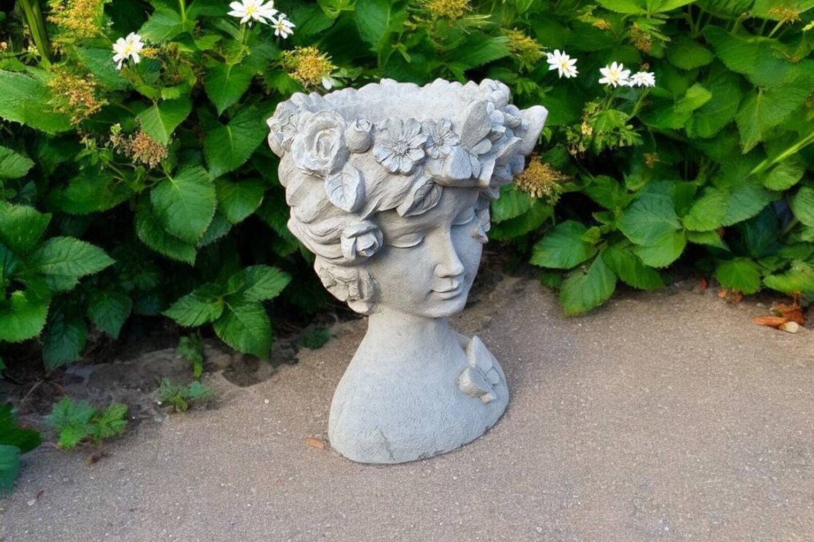 Flowers Planter Head With Roses Statue, Garden Woman Face Planter ...