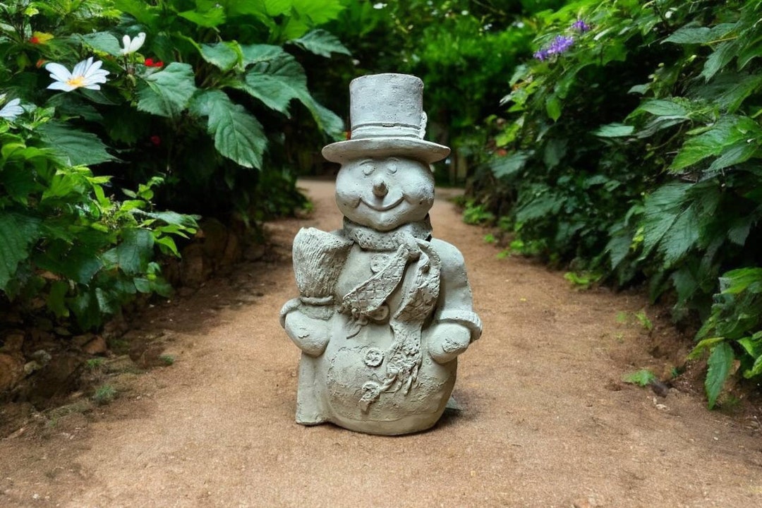 Winter Snowman Figure, Standing Outdoor Winter Man Sculpture, Concrete ...