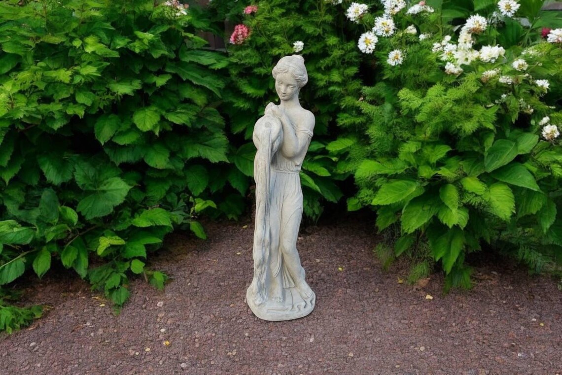 Standing Lady With Pitcher, Concrete Woman Figurine, Garden Girl Statue ...
