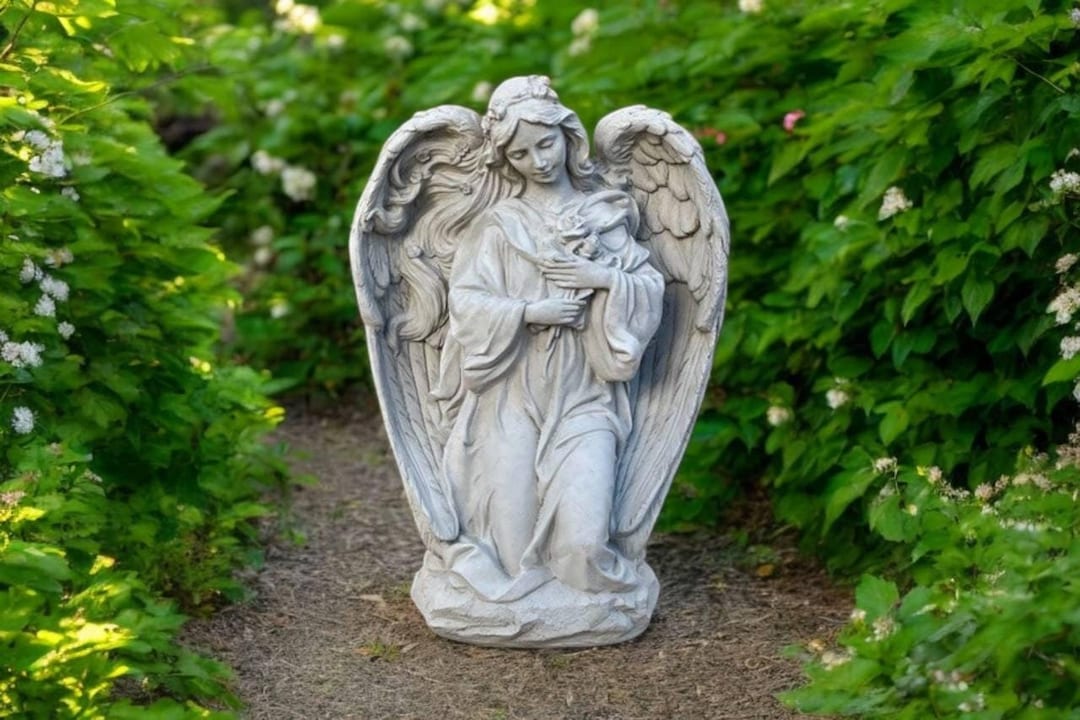 Lawn Detailed Angel, Garden Stone Religious Girl, Realistic Angel With ...