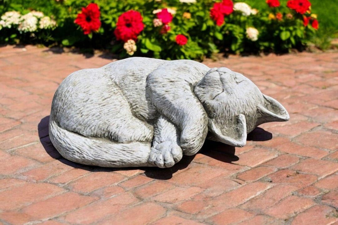 Garden Sleeping Kitten, Beton Pet Figure, Stone Cat Decoration, Outside ...