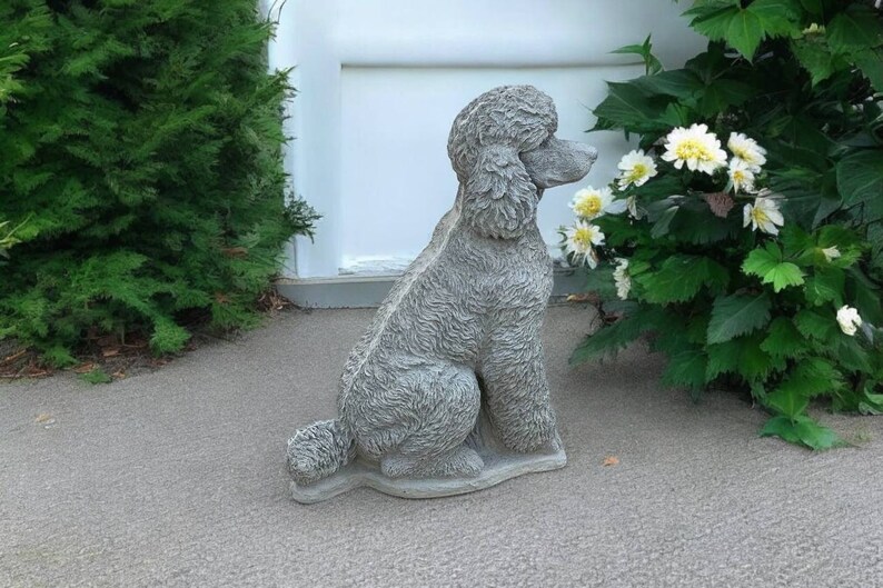 Concrete Sitting Poodle Statue, Backyard Large Dog Figurine, Garden ...