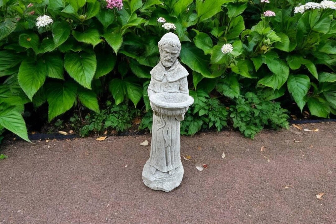 Standing Monk With Plate Sculpture, Yard Man With Dish Statue, Concrete ...