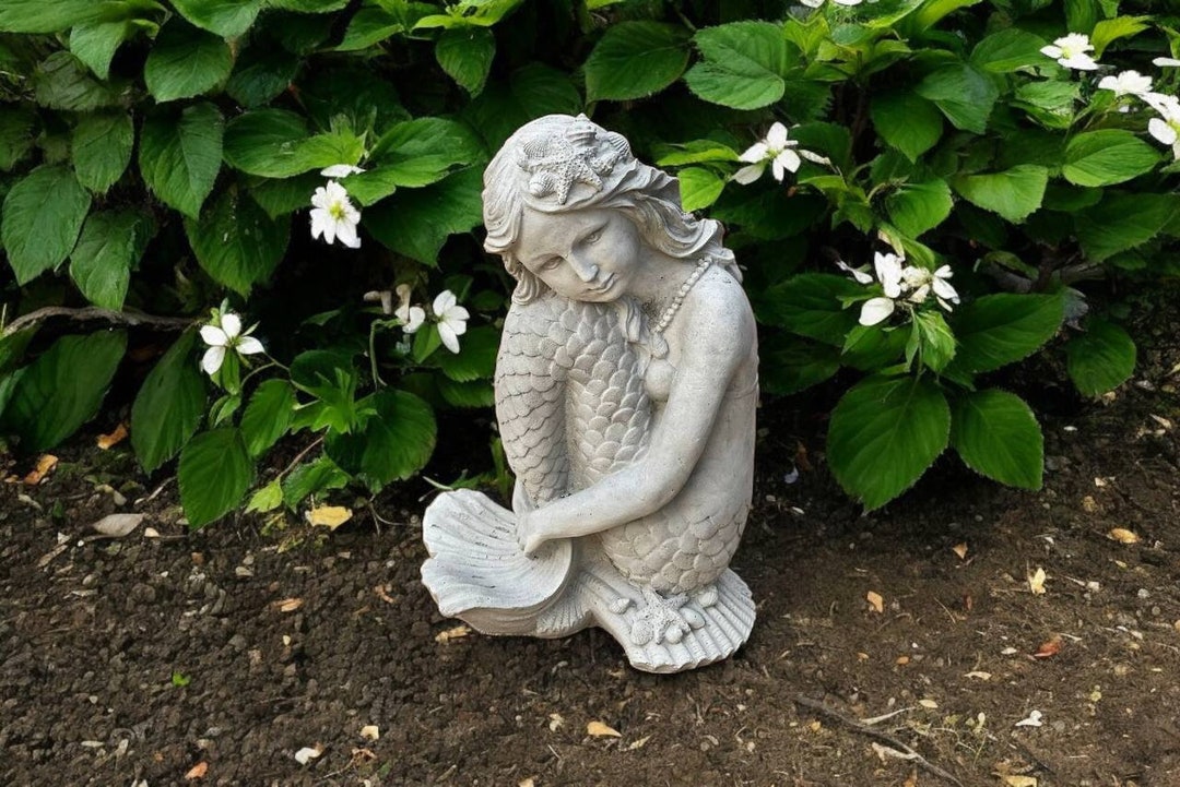 Cement Mermaid Statue, Garden Sea Girl Figurine, Concrete Mermaid ...
