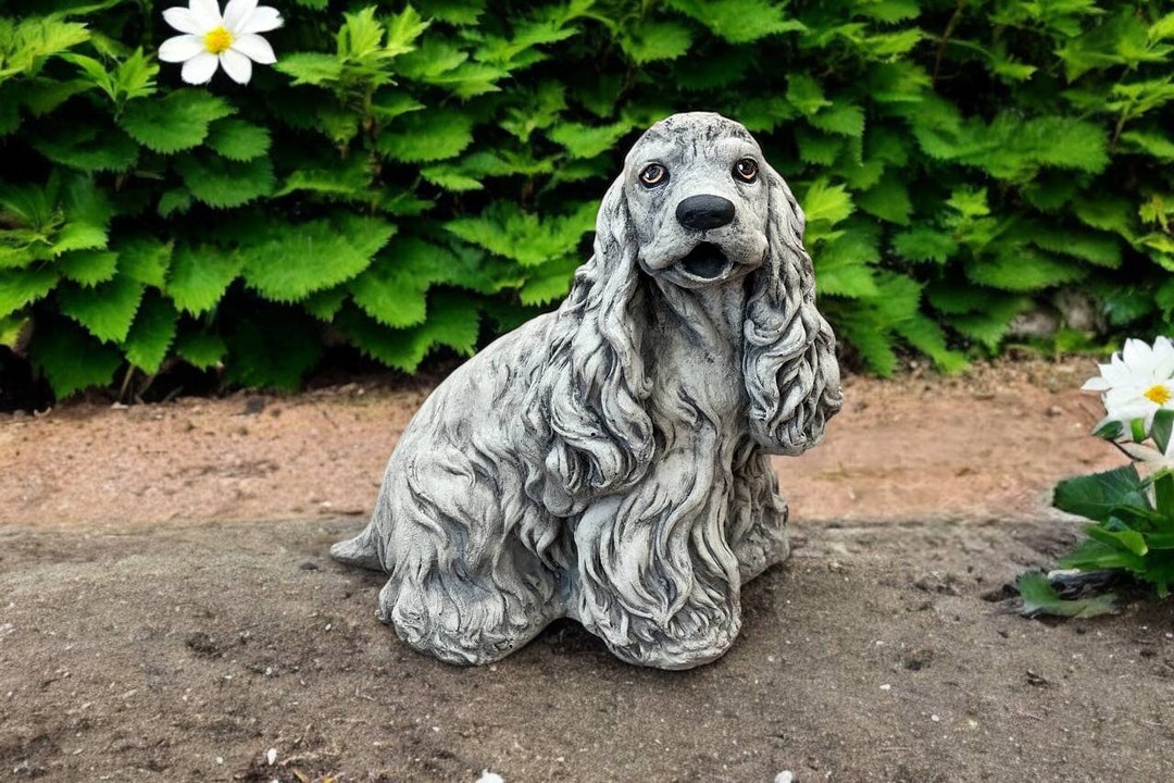 Spaniel Dog Yard Sculpture, Stone Cocker Spaniel Puppy Statue, Cement ...