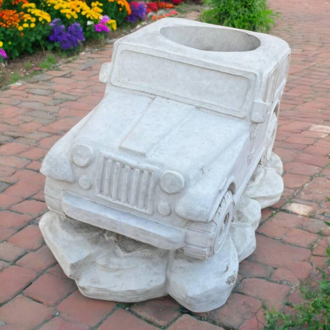 Outdoor Plant Pot, Jeep Planter Sculpture, Concrete Decor, Garden Gift ...