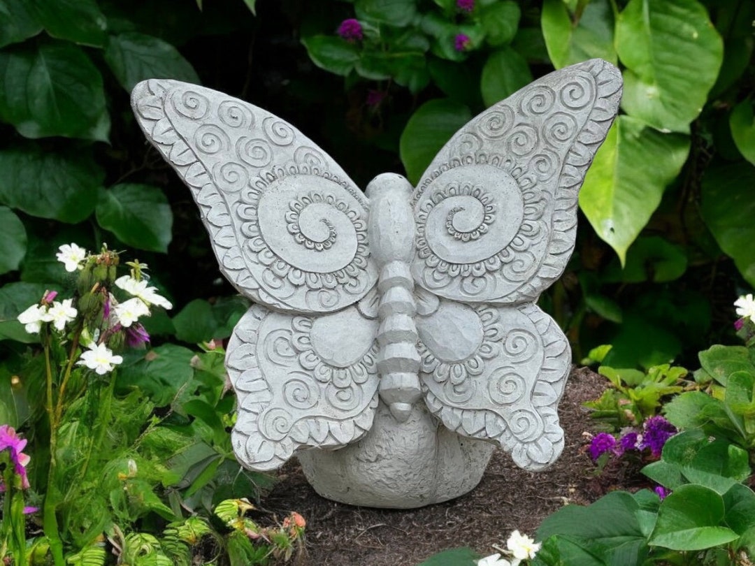Detailed Butterfly Figure, Concrete Butterfly on Stump Statue, Stone ...