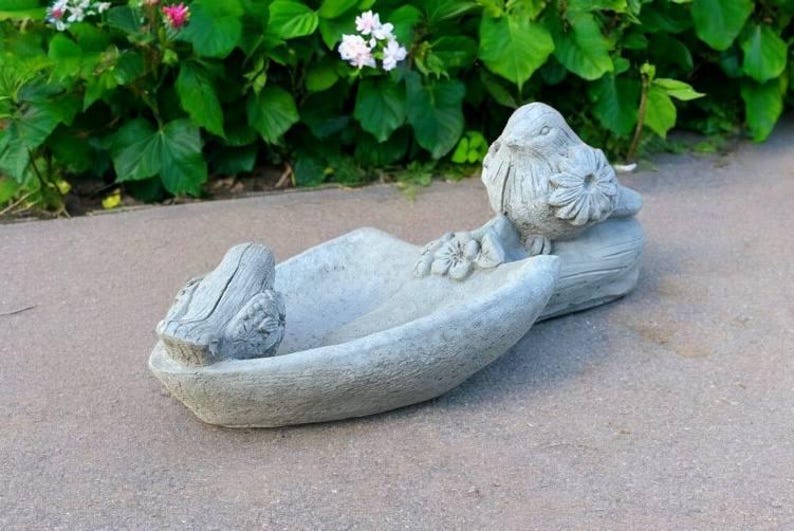 Cement Birds Outdoor Statue, Concrete Garden Tool Sculpture, Lawn ...